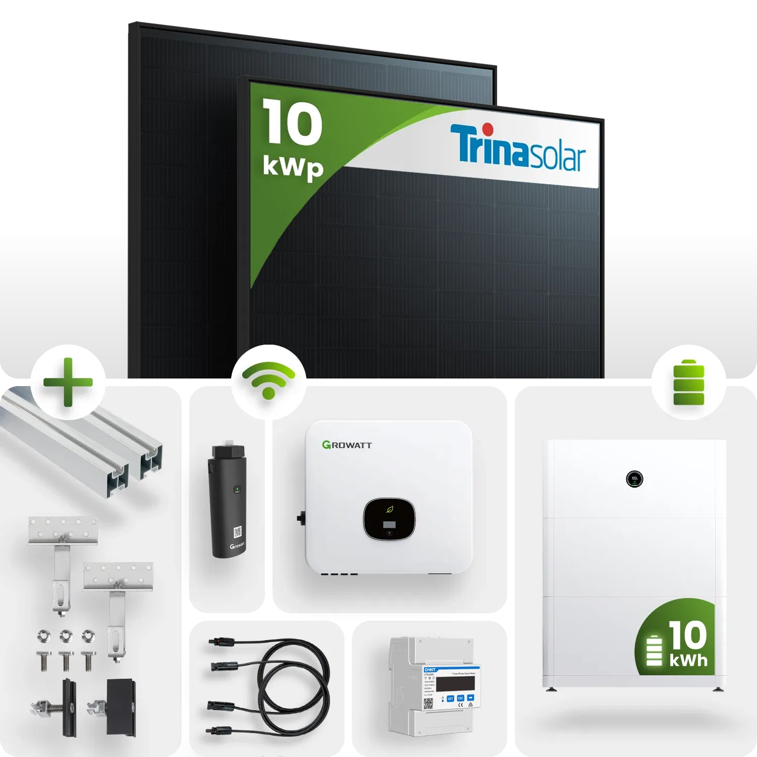 PV Komplettpaket Growatt 10KW Schrägdachmontage Trina 450 Fullblack Module 10kW Speicher